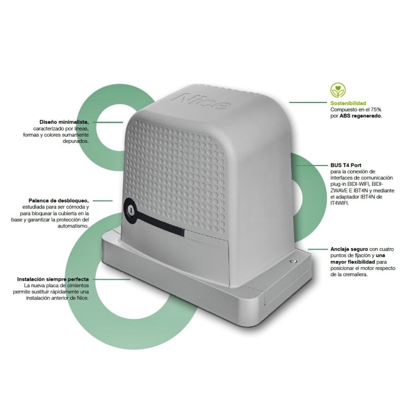 Kit para puerta corredera hasta 5.00 m. y 600kg. de peso, 220V Nice RO600KLT